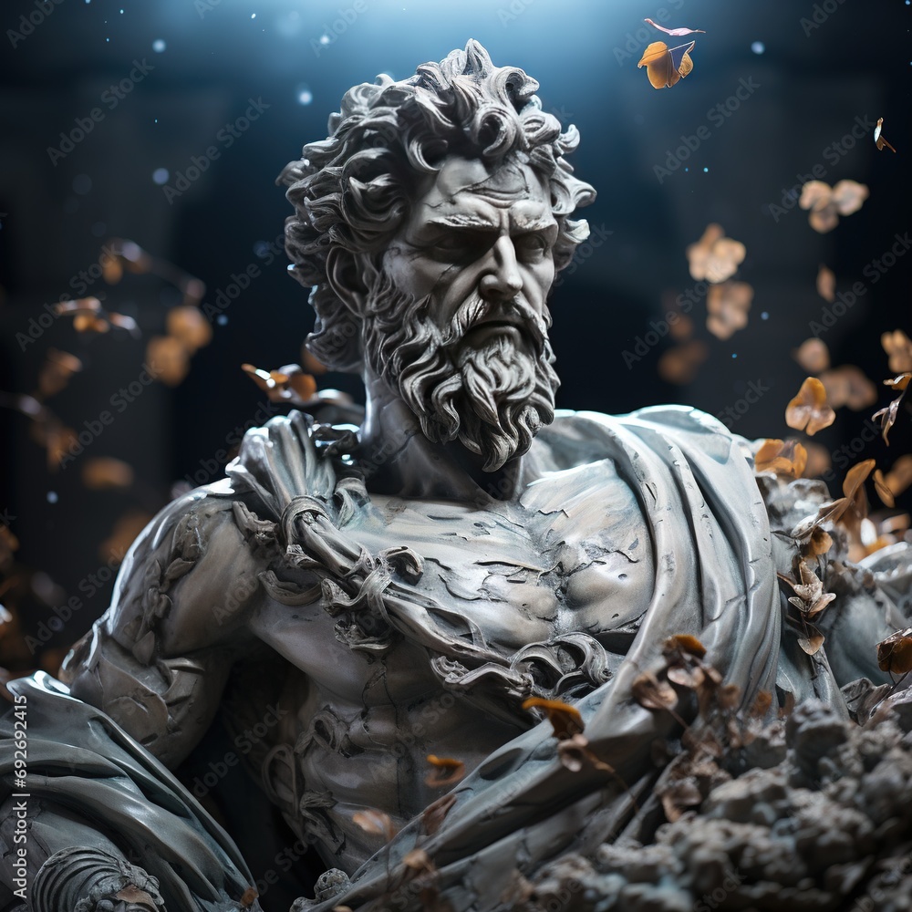 Abstract ancient roman, greek stoic person with a muscular body, marble ...