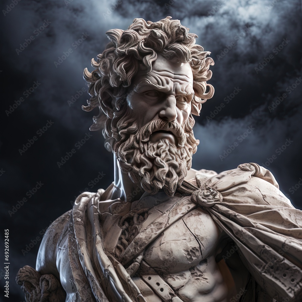 Abstract ancient roman, greek stoic person with a muscular body, marble ...