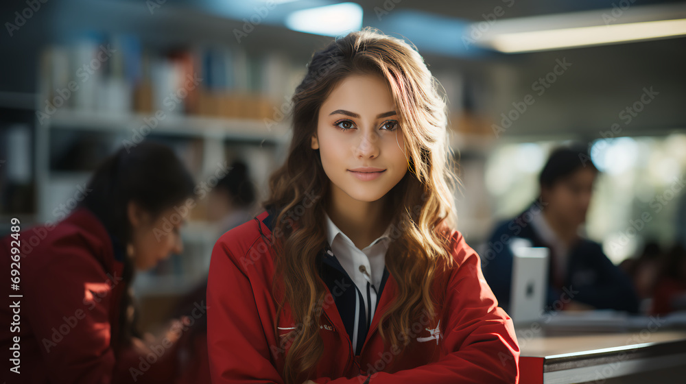 Young girl in the classroom - stylish - bright natural light - profile ...