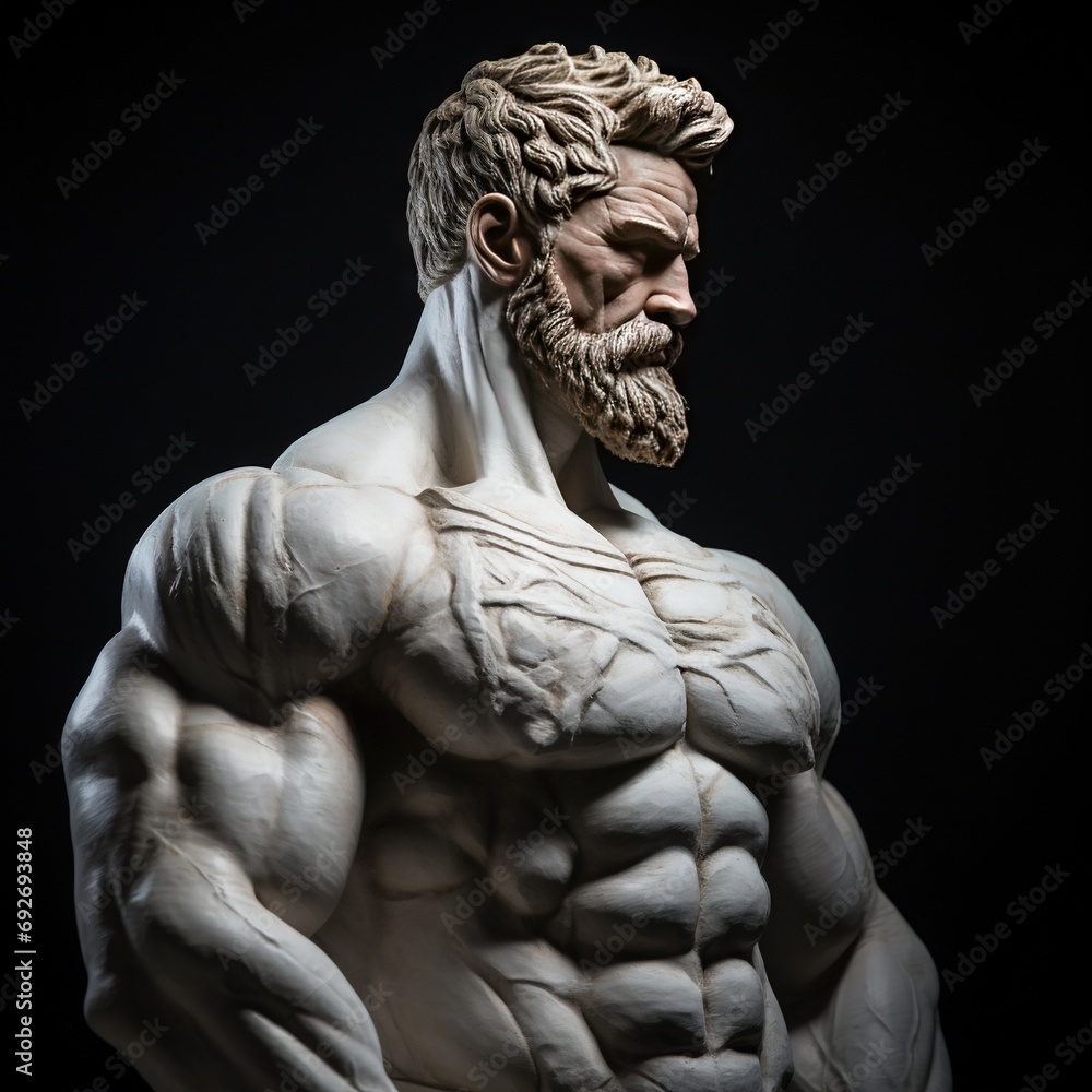 Abstract ancient roman, greek stoic person with a muscular body, marble ...