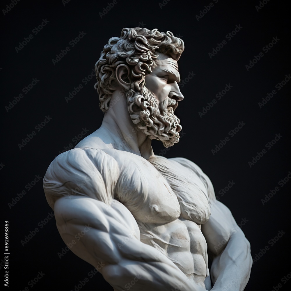 Abstract ancient roman, greek stoic person with a muscular body, marble ...
