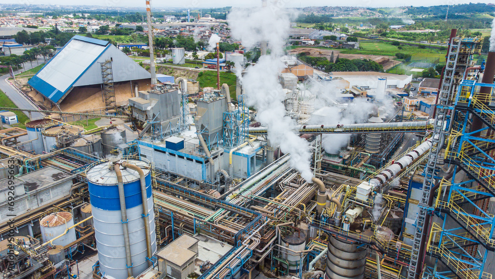 Aerial view of the Suzano pulp and paper industry, photo made in Suzano ...