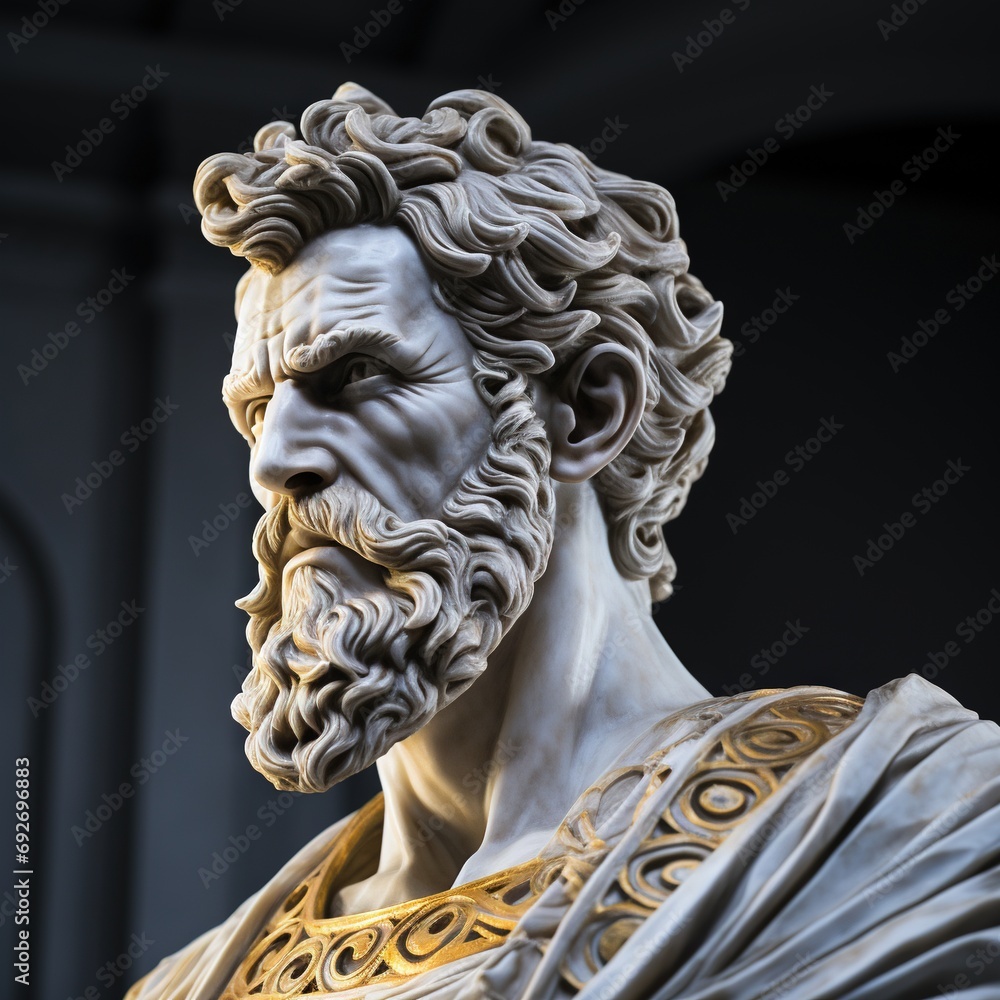 Abstract ancient roman, greek stoic person with a muscular body, marble ...