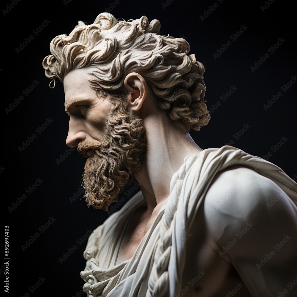 Abstract ancient roman, greek stoic person with a muscular body, marble ...