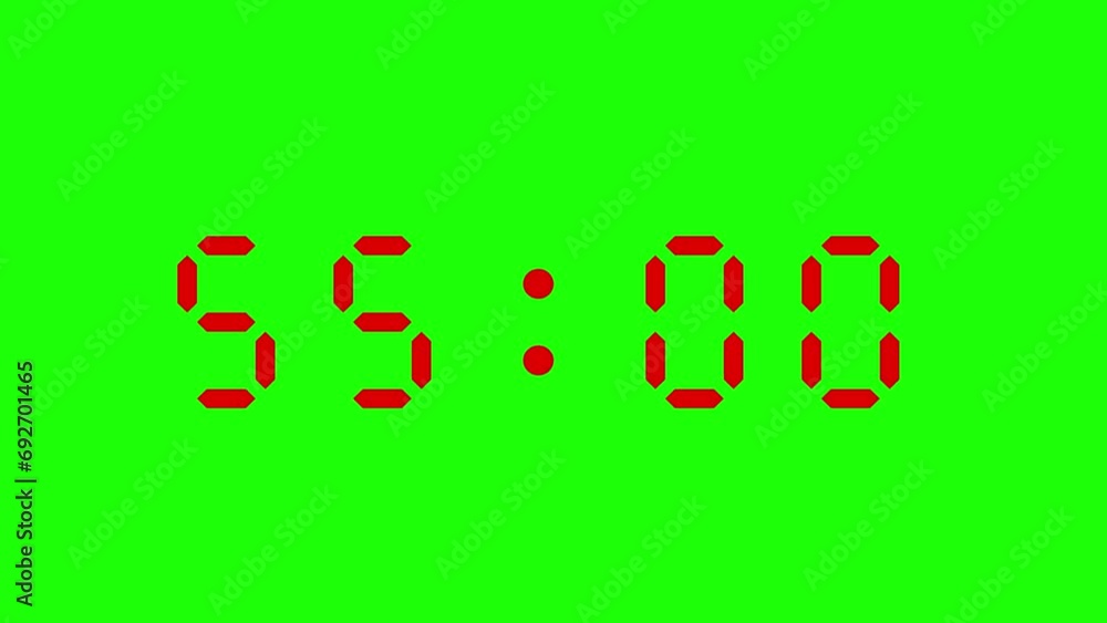 Timer up to a minute on a green background, red font, time, stopwatch ...