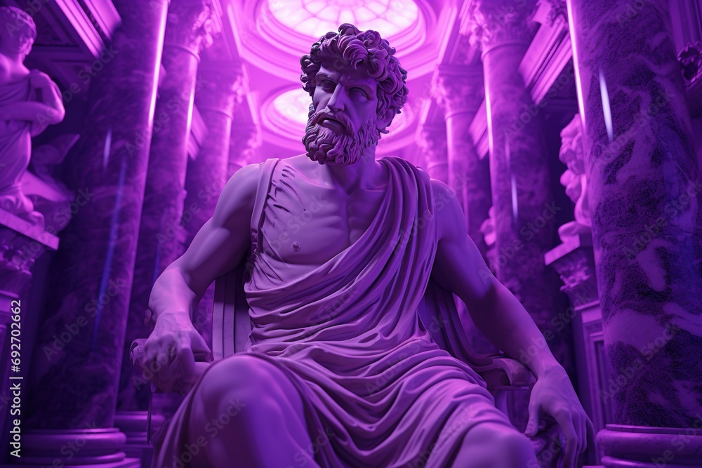 Abstract neon vibes ancient roman, greek stoic person, marble, stone ...
