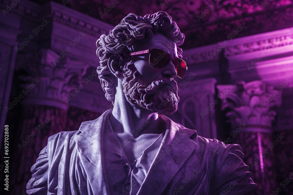 Abstract neon vibes ancient roman, greek stoic person, marble, stone ...