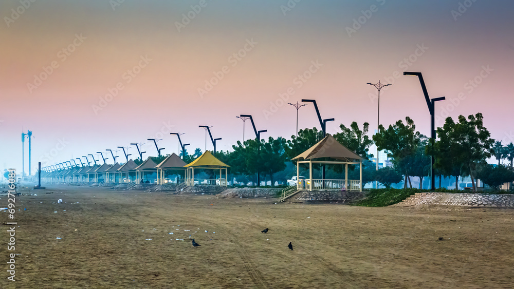 Dammam Corniche, Saudi Arabia, awakens to a peaceful morning, offering ...