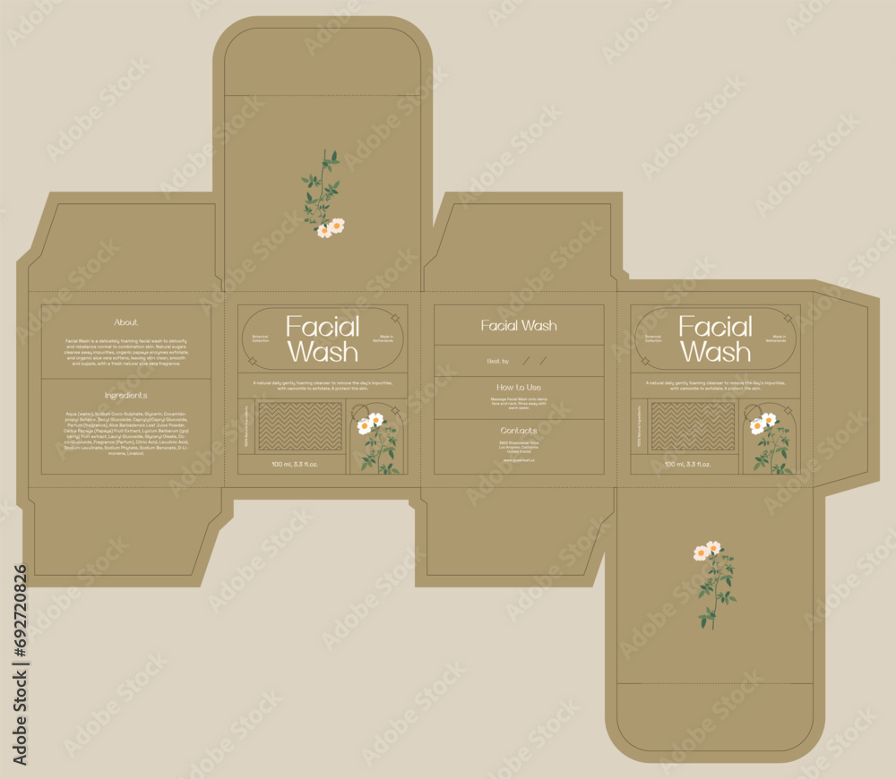 Editable vector box dieline for print. Packaging design for beauty ...