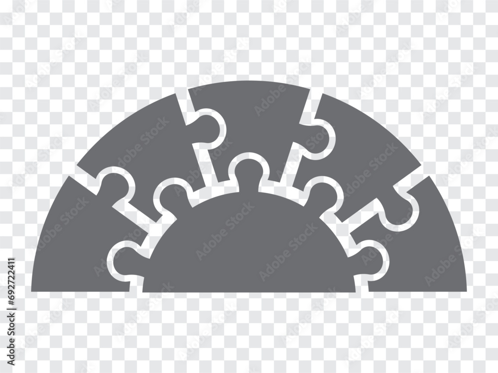 Simple icon puzzles in gray. Simple icon half circle puzzle of the five ...