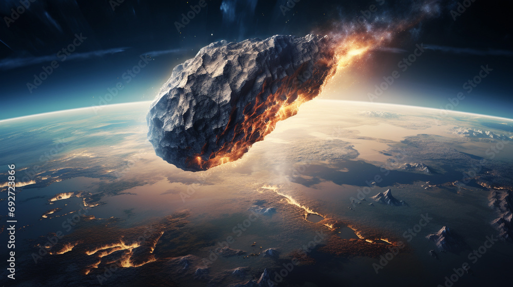 large asteroid passing near Earth, with a clear view of its path and ...