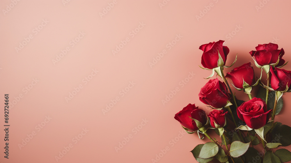 Beautifully captured red roses on a gentle pale red background ...