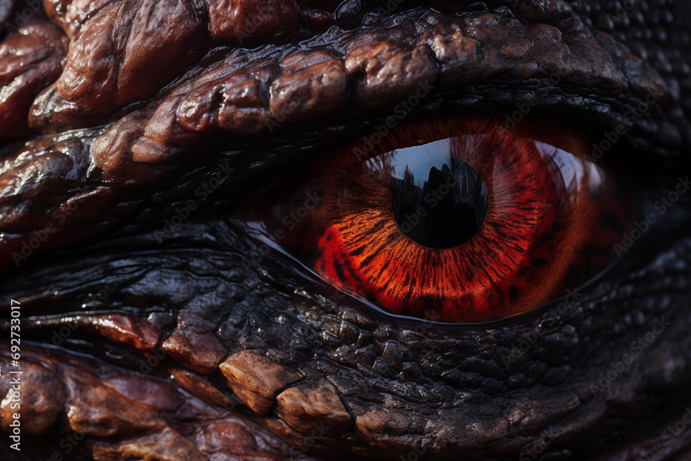 Highly Detailed Close-Up of an Evil T-Rex Dinosaur Eye in Striking Red ...