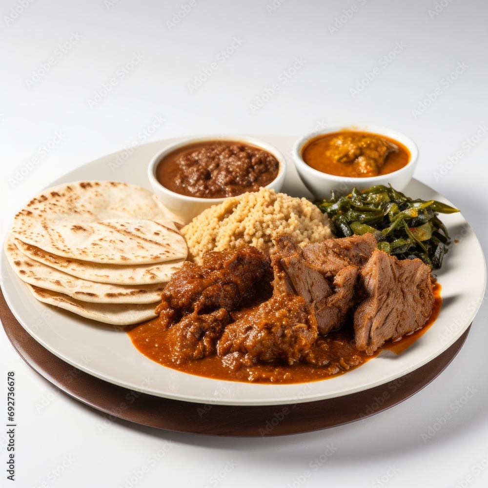 Delicious Ethiopian Doro Wat Chicken Stew with Injera on White ...