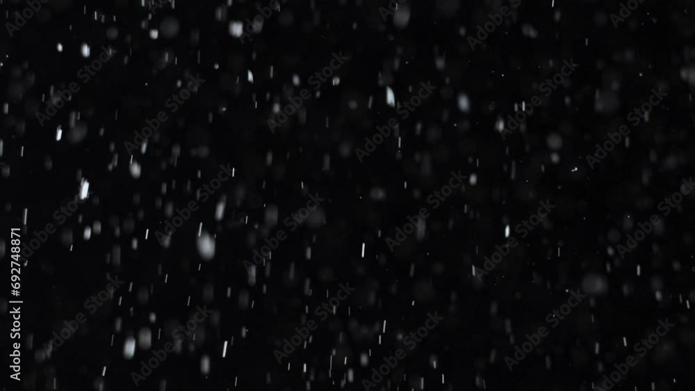 Snow flakes overlay, black background. Winter, slowly falling snow ...