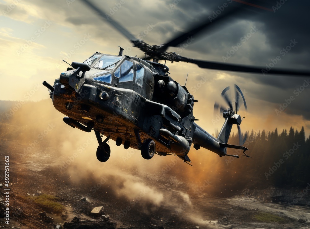Attack army combat helicopter armed with surface-to-air missiles and a ...