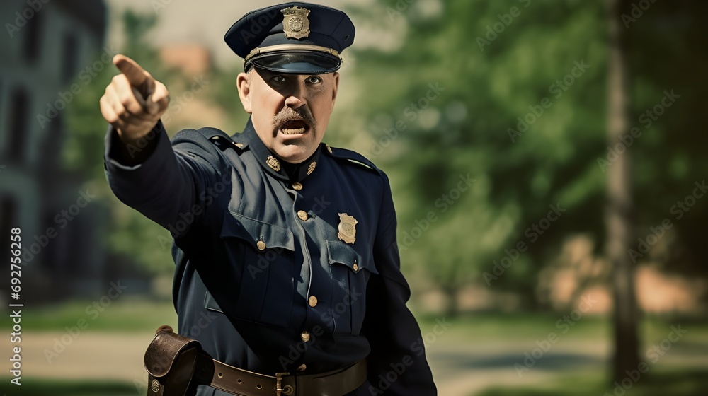 Police Officer In The Early 1900s Pointing At Something Stock Photo ...