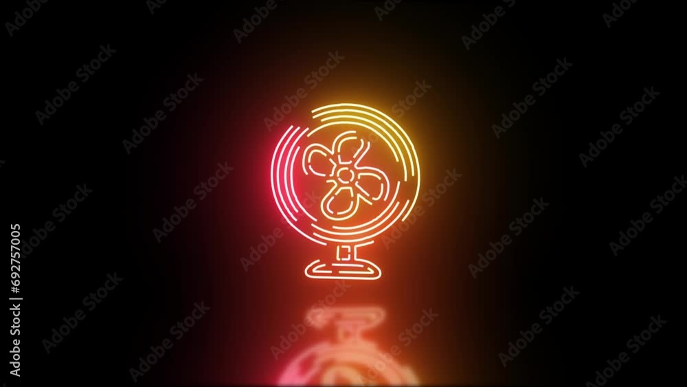 Fan Neon Icon Black Background, Doodle Glowing Effect Animation 2K 4K ...