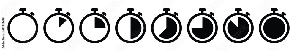 Timer icon collection. Set of timer and stopwatch icons. Countdown ...
