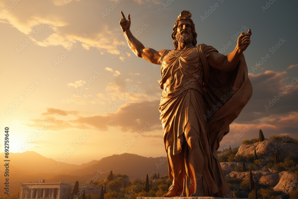 Statue of Zeus in Ancient Greece. Greek Gods. Mythology. Golden hour ...