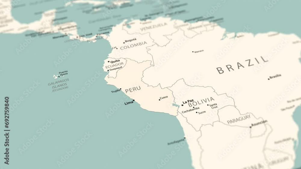 Peru on the world map. Smooth map rotation. 4K animation. vídeo de ...