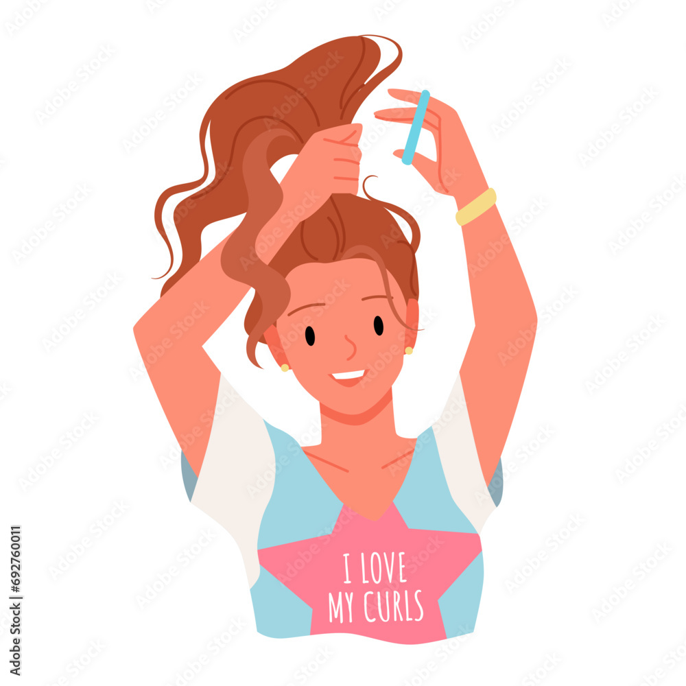 Girl with high ponytail vector illustration. Cartoon isolated beautiful ...