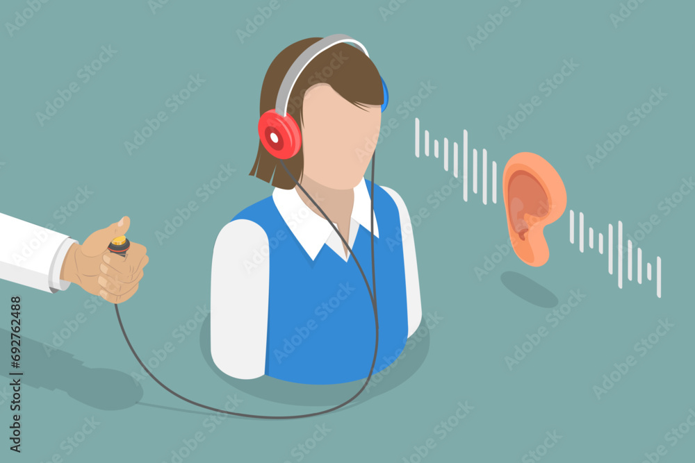 3D Isometric Flat Vector Illustration of Audiometry Exam, Audiologist ...