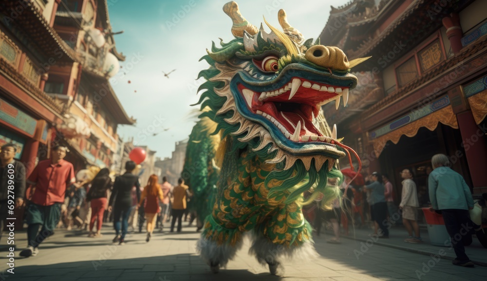Chinese dragon as a character for the dragon dance at the Chinese New ...
