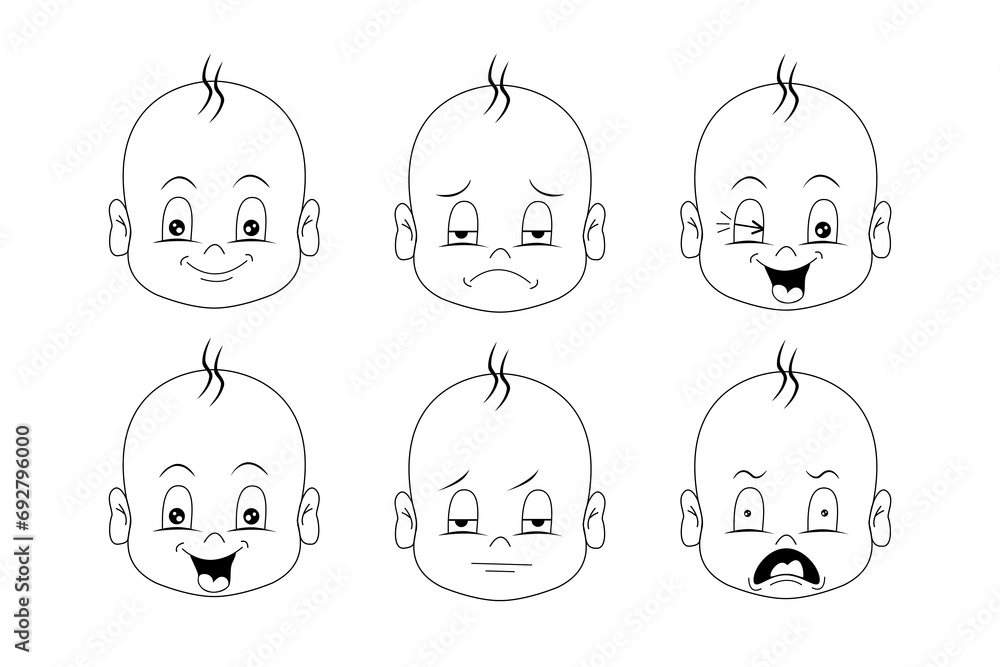 Baby Facial Expression Set isolated icons on white background. Cute boy ...