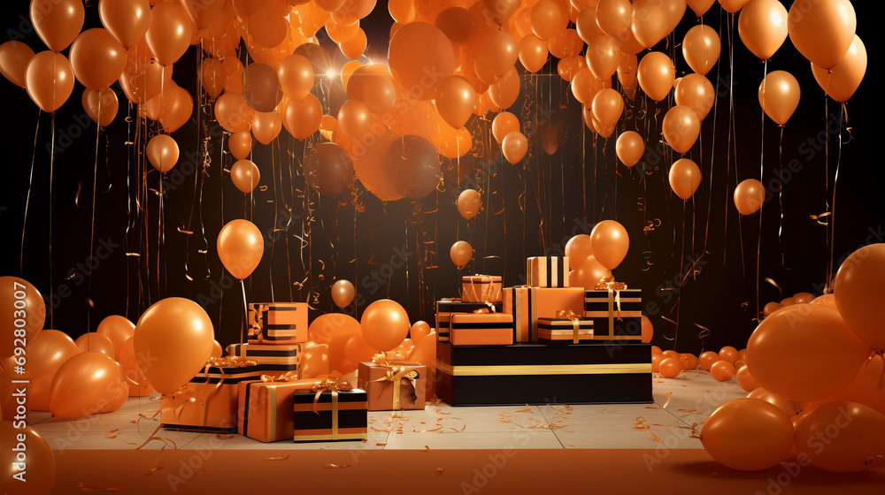 Celebration in grandeur with opulent party balloons, confetti raining ...