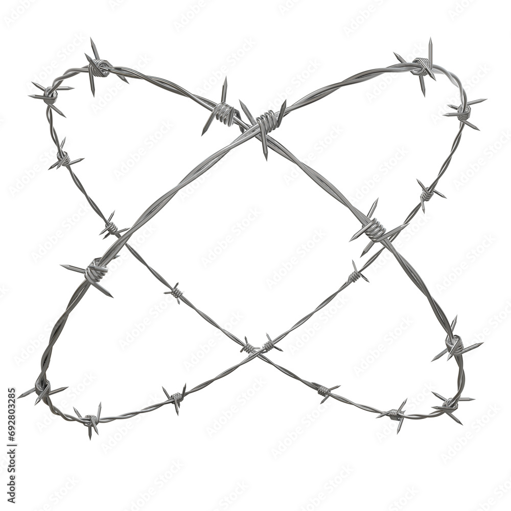 This 3D artwork portrays two circles of barbed wire that interlock and ...