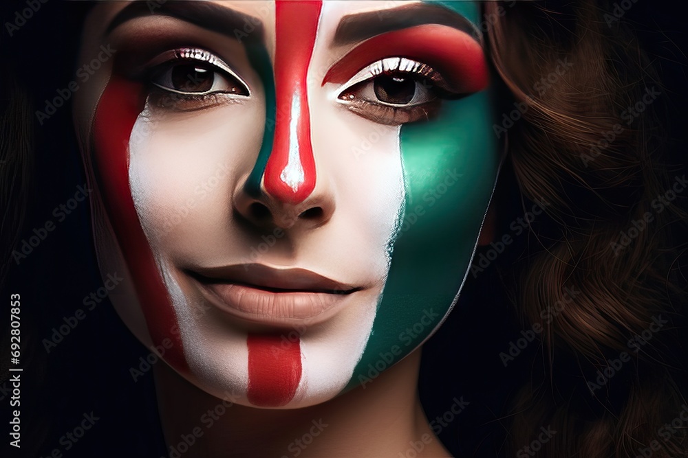 italy flag colors painted face woman italian paint patriotism colours ...