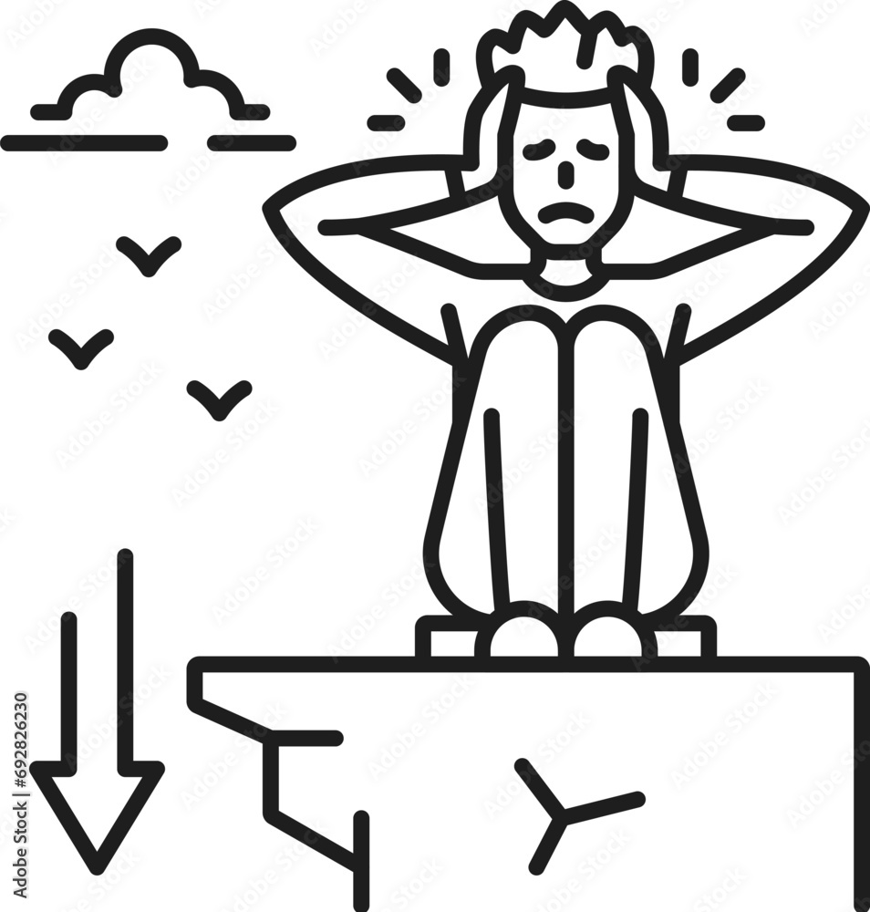 Human acrophobia phobia icon, mental health. Fear of heights problem ...