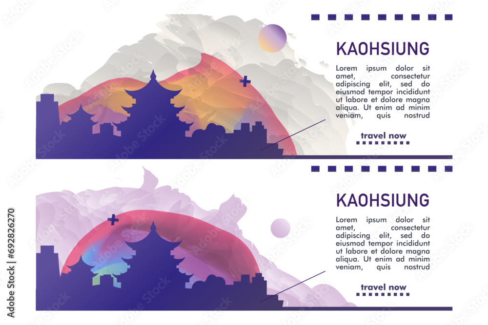 Kaohsiung city banner pack with abstract shapes of skyline, cityscape ...