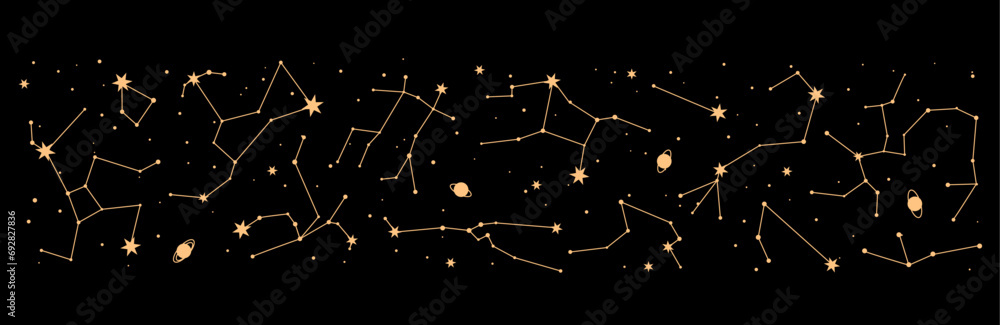 Star constellation. Night sky map, mystic astrology border. Milky Way ...