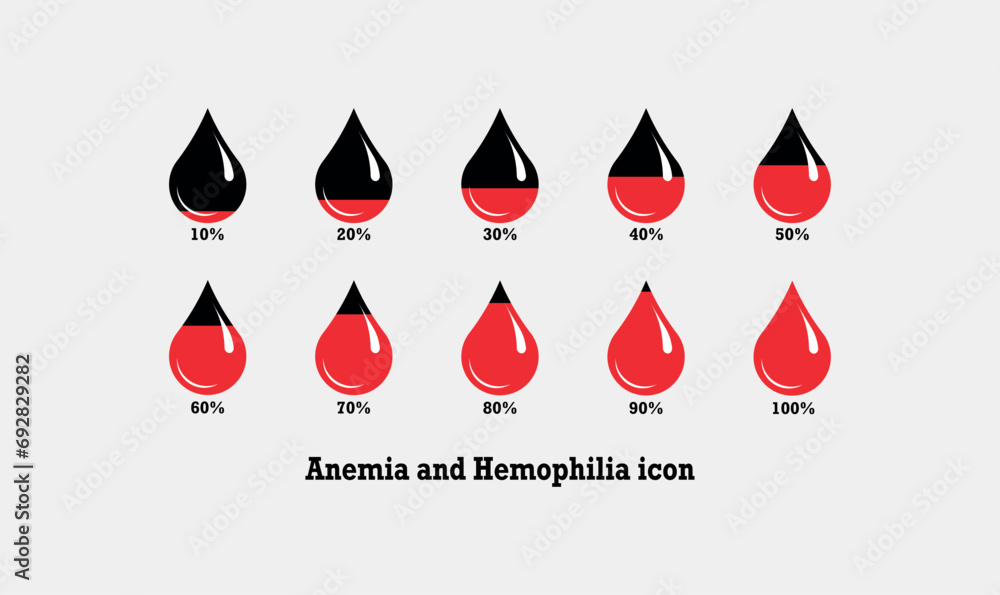 Anemia and Hemophilia icon. Drop shapes with blood level. Vector ...