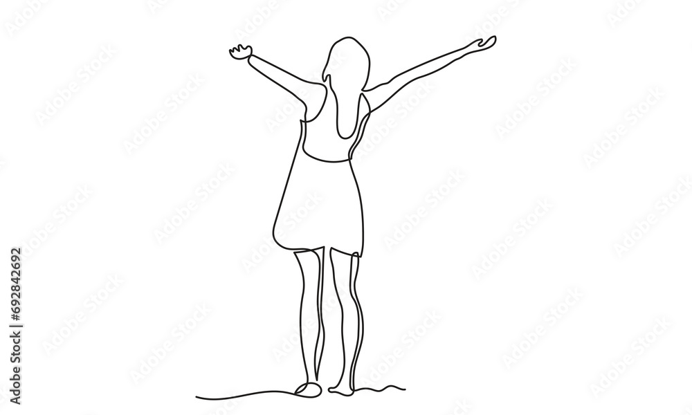 continuous line drawing of a healthy young woman outdoors with open ...