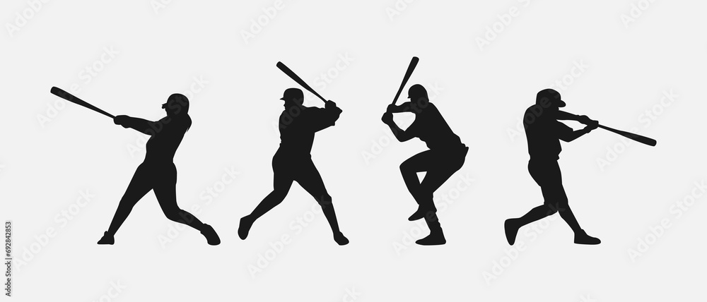set of silhouettes of baseball player swinging the bat with different ...