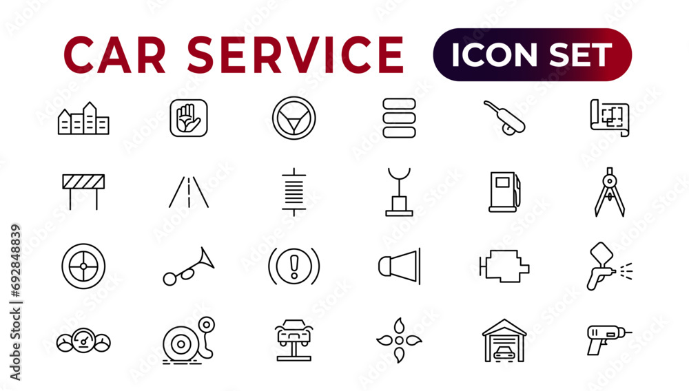 Car service icon set with editable stroke and white background. Auto ...