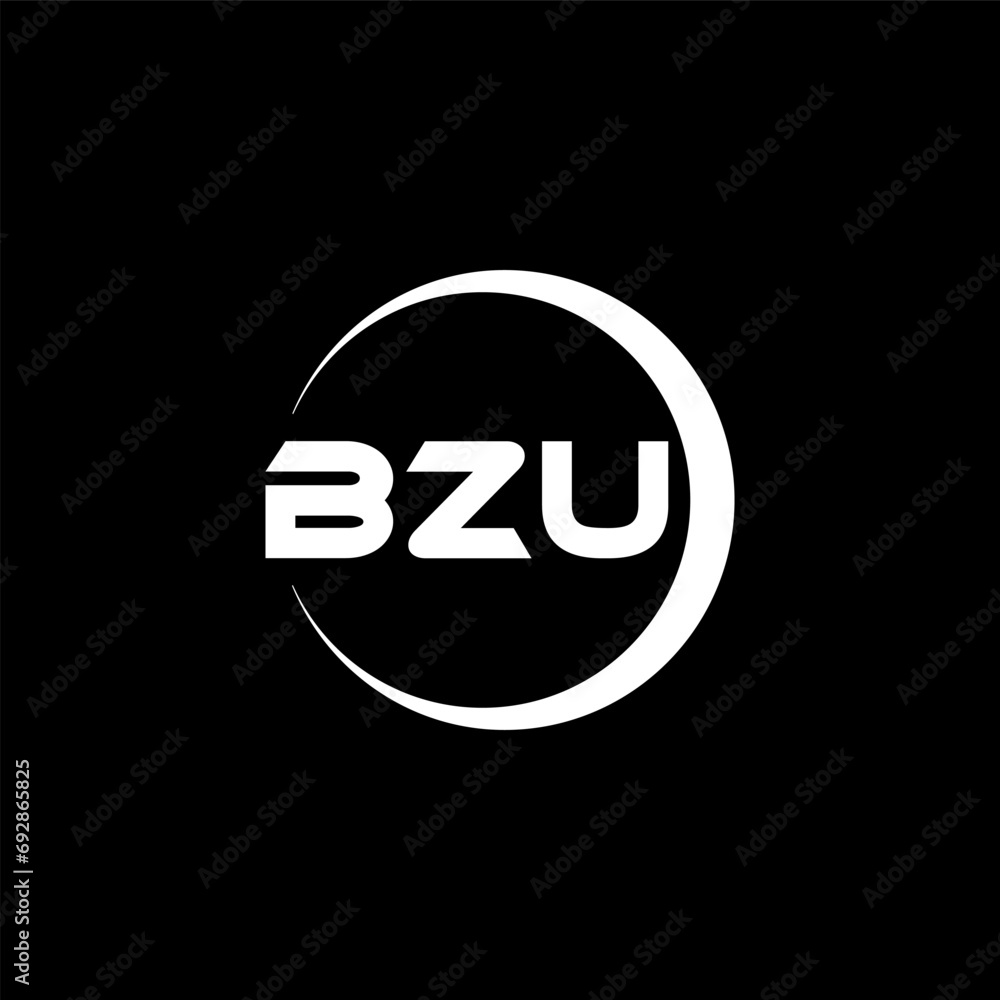 BZU letter logo design with black background in illustrator, cube logo ...