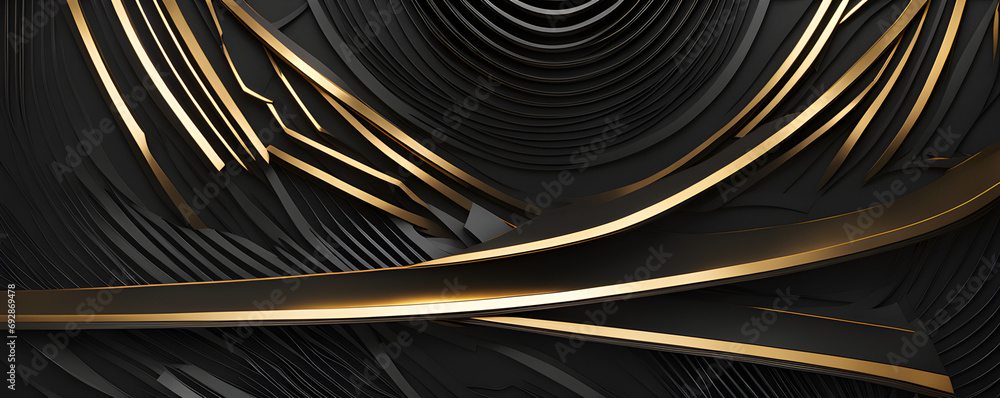 Abstract black metal background image of golden light lines with Dark ...