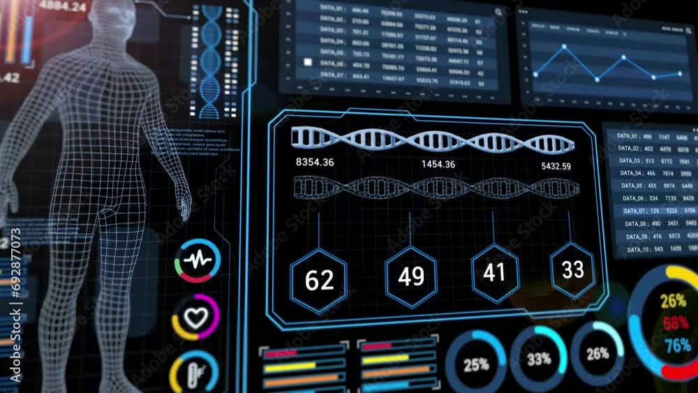 HUD Monitor screen of Medical Information about human health displayed ...