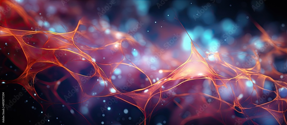 Stained ganglion with multipolar cells and nerve fibers. Stock ...