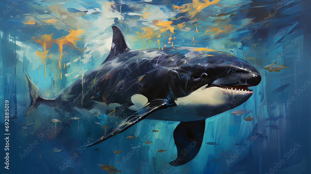 Untamed orca, vibrant and expressive painting. Colorful, energetic and ...