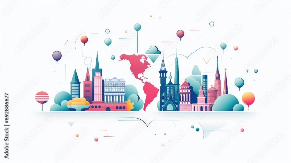 Stylized World Map with Iconic Landmarks Minimalist Flat Design ...