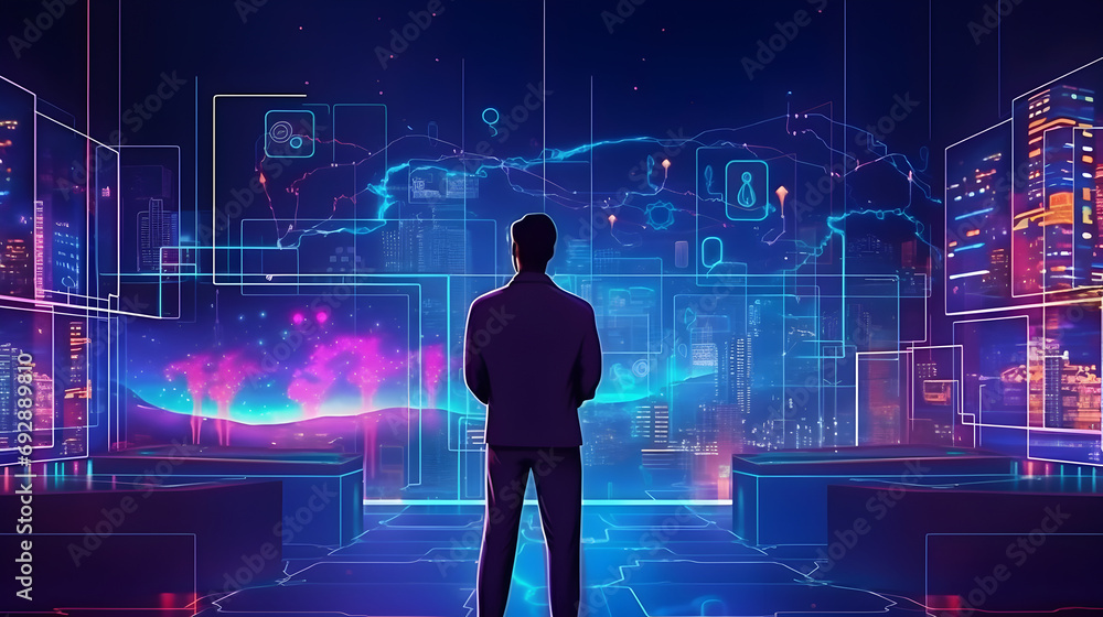 human using data analysis with network complex information from visualizing system. generative ...