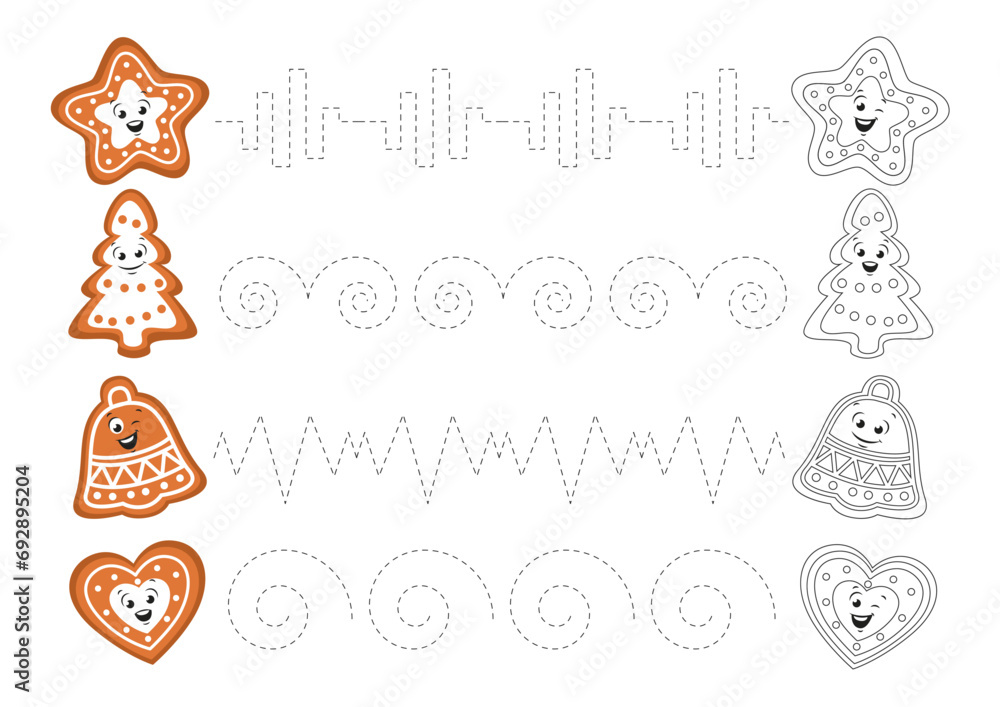 Coloring page with cute cartoon Christmas sweets. Tracing lines for ...