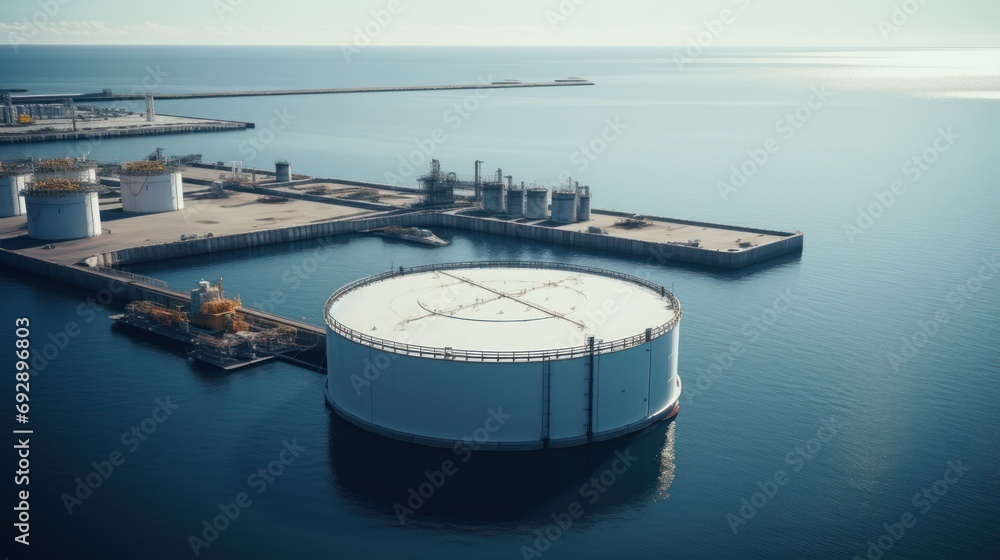 Foto de Oil storage tanks, aerial view, white oil storage tanks ...