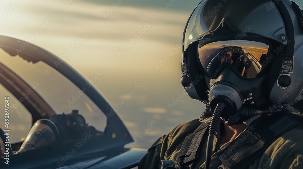 Pilot in flight. Pilot Wearing Mask And Helmet In Cockpit Of Fighter ...