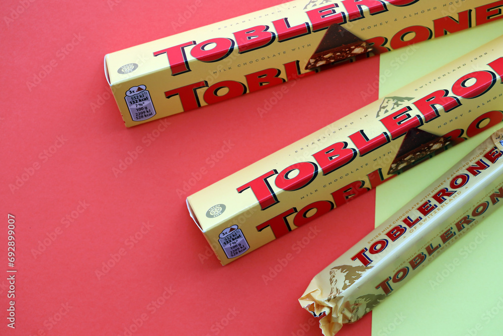 KYIV, UKRAINE - OCTOBER 31, 2023 Yellow Toblerone Chocolate Bar ...